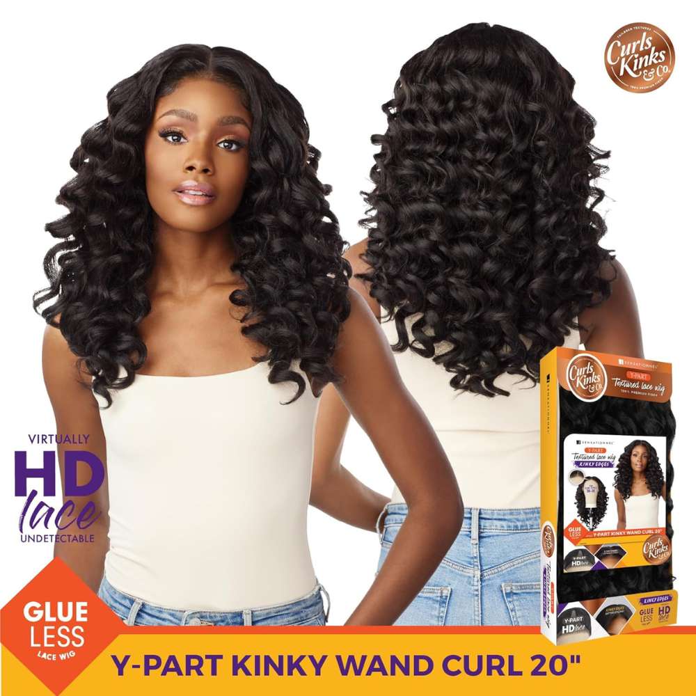 Sensationnel Kinky Wand Curl 20" Kinky Edges Y-Part Lace Wig